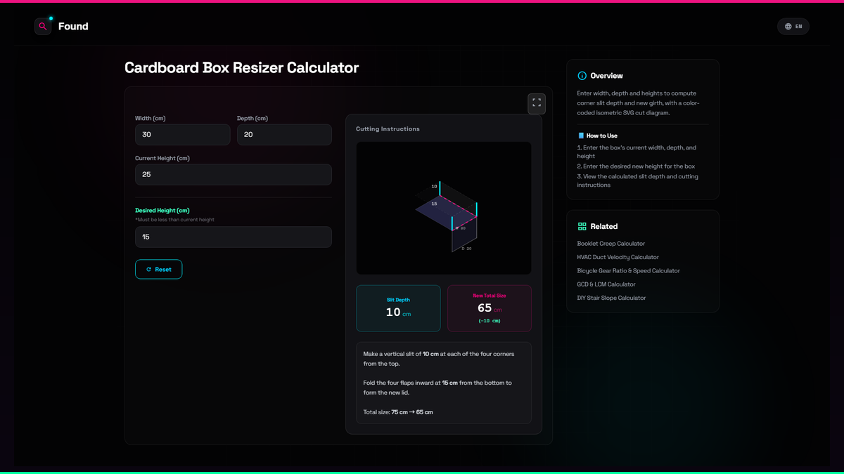 Cardboard Box Resizer Calculator - Found