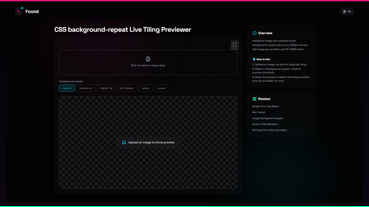 CSS background-repeat Live Tiling Previewer - Found