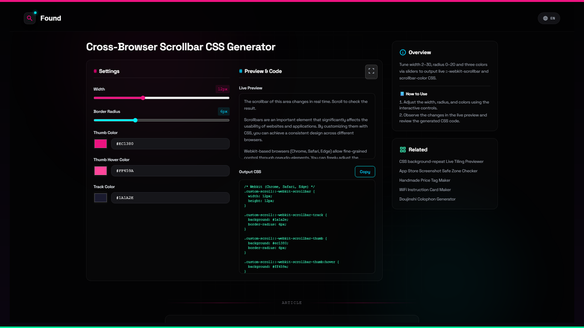 Cross-Browser Scrollbar CSS Generator - Found