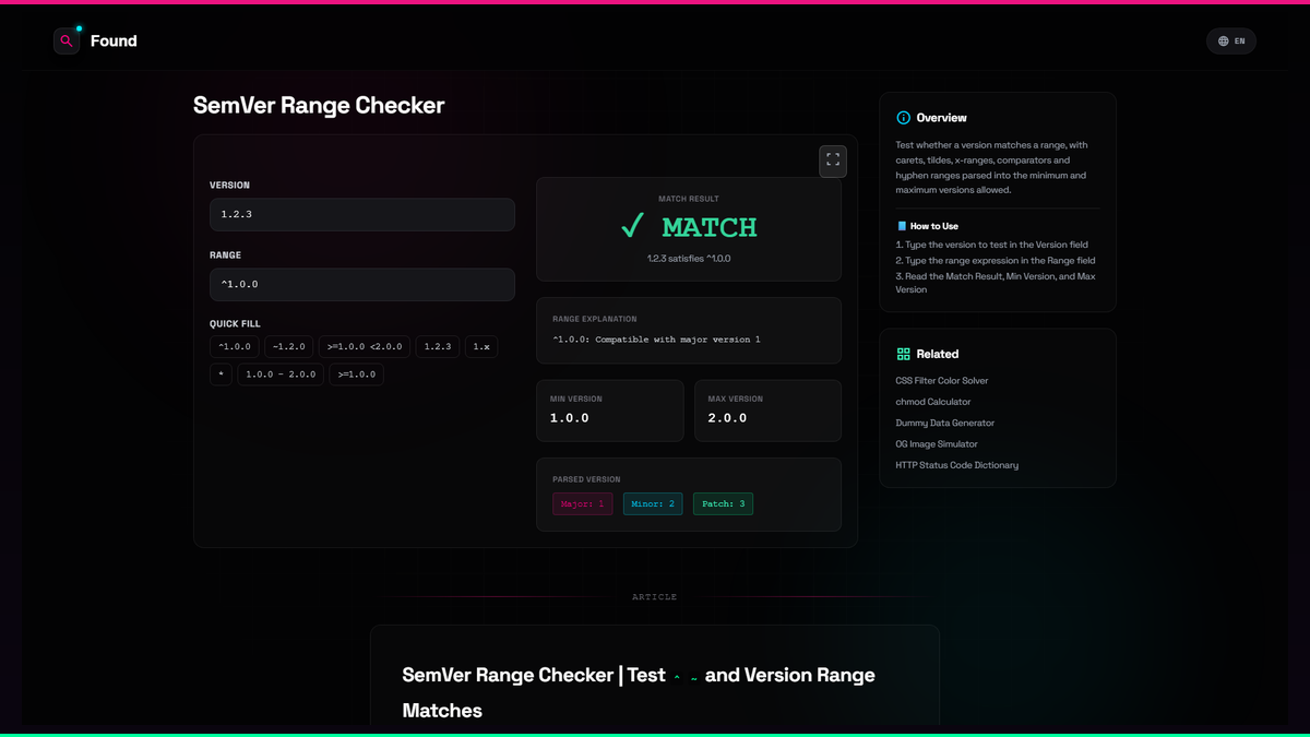 SemVer Range Checker - Found